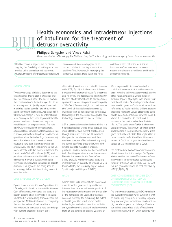 (PDF) Health economics and intradetrusor injections of botulinum for ...