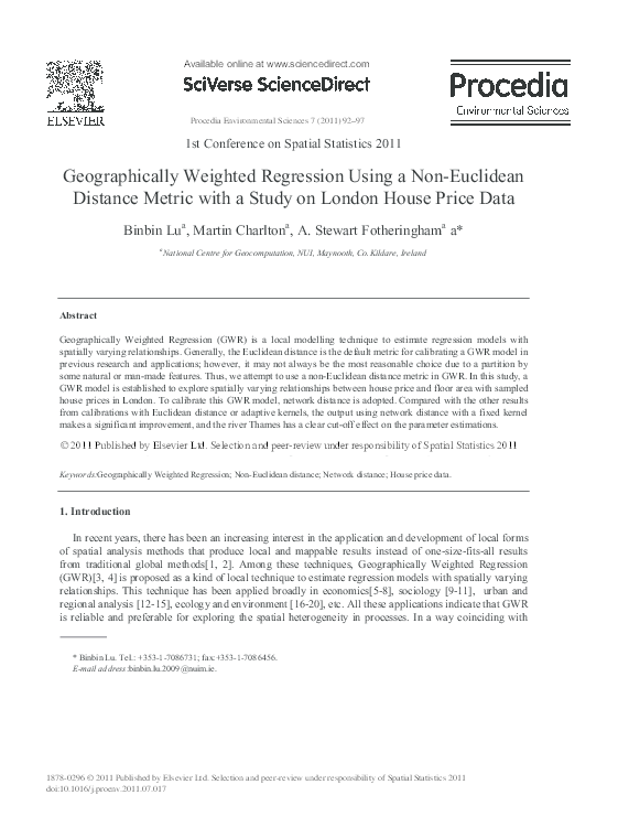 Pdf Geographically Weighted Regression Using A Non Euclidean Distance Metric With Simulation