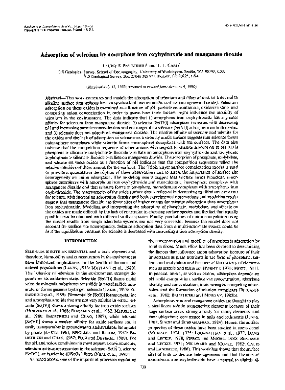 (PDF) Adsorption of selenium by amorphous iron oxyhydroxide and ...
