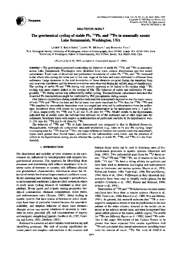 (PDF) The geochemical cycling of stable Pb, 210Pb, and 210Po in ...