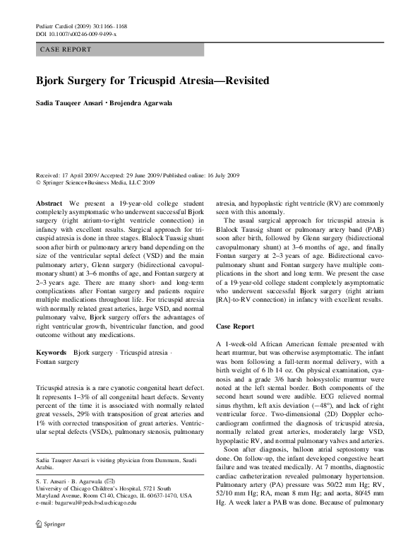 (PDF) Bjork Surgery for Tricuspid Atresia—Revisited