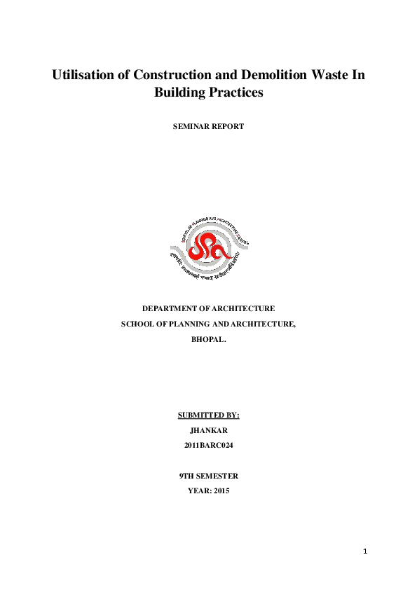 (PDF) Utilisation of Construction and Demolition Waste In Building ...