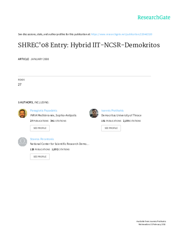 (PDF) SHREC’08 Entry: Hybrid IIT-NCSR-Demokritos