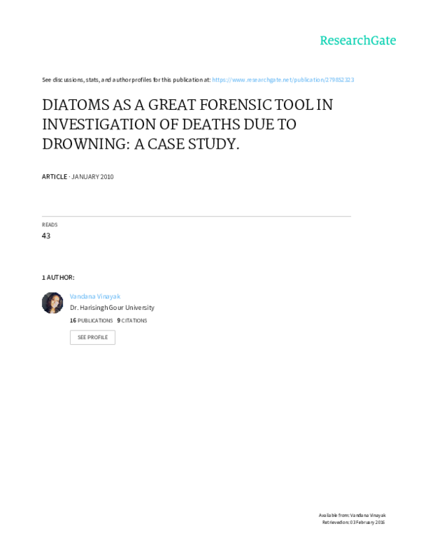 (PDF) Diatoms as a great forensic tool in investigation of deaths due ...
