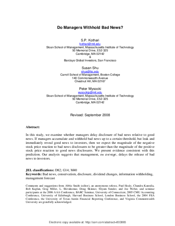(PDF) Do Managers Withhold Bad News?