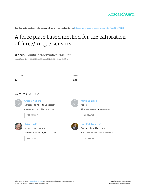 (PDF) A force plate based method for the calibration of force/torque sensors