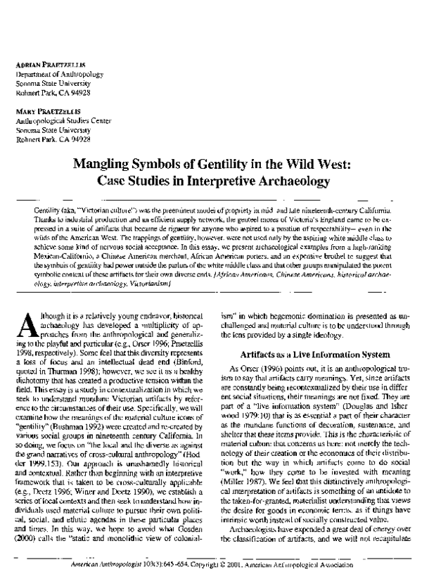 (PDF) Mangling Symbols of Gentility in the Wild West: Case Studies in ...