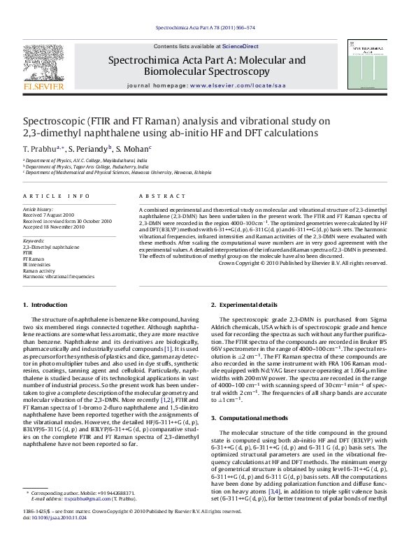 (PDF) Spectroscopic (FTIR and FT Raman) analysis and vibrational study on 2,3-dimethyl ...