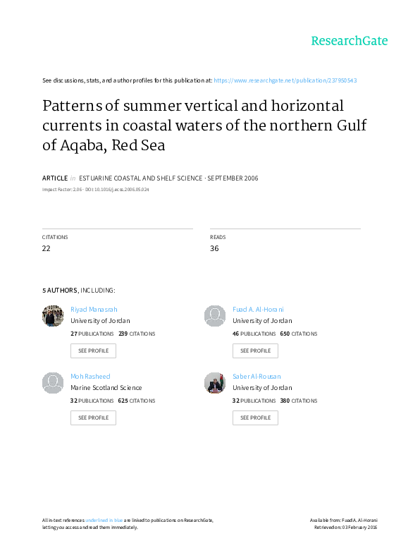 (PDF) Patterns of summer vertical and horizontal currents in coastal ...