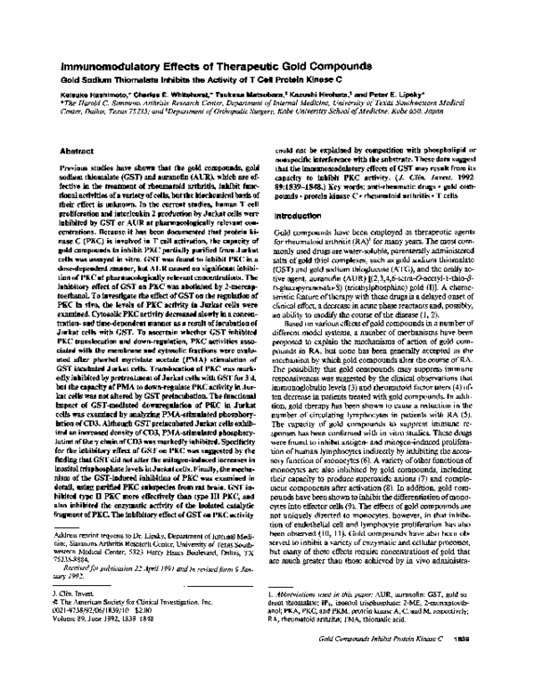 (PDF) Immunomodulatory effects of therapeutic gold compounds. Gold ...