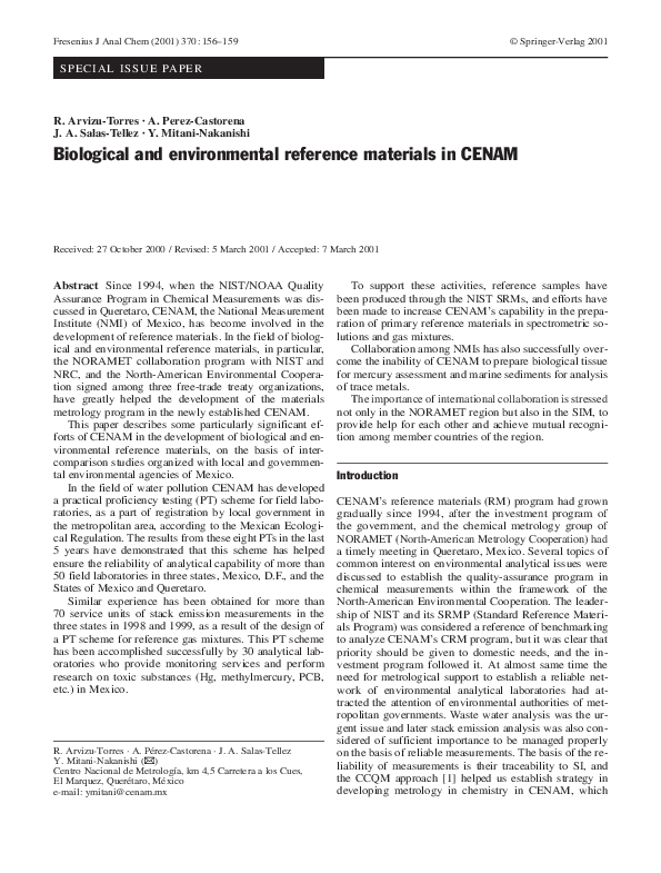 (PDF) Biological and environmental reference materials in CENAM