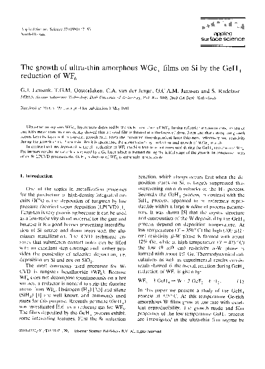 (PDF) The growth of ultra-thin amorphous WGex films on Si by the GeH4 ...