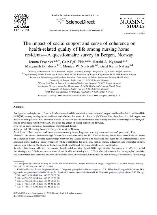 (PDF) The impact of social support and sense of coherence on health ...