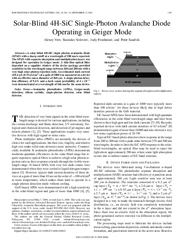 (PDF) Solar-Blind 4H-SiC Single-Photon Avalanche Diode Operating in ...
