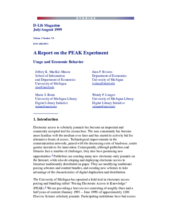 (PDF) A Report on the PEAK Experiment