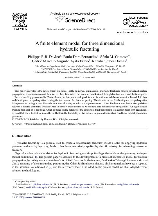 (PDF) A finite element model for three dimensional hydraulic fracturing