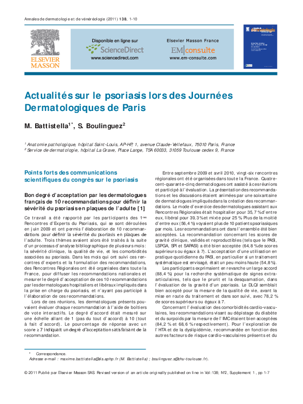 (PDF) Actualités sur le psoriasis lors des Journées Dermatologiques de ...