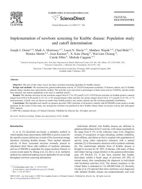 (PDF) Implementation of newborn screening for Krabbe disease ...