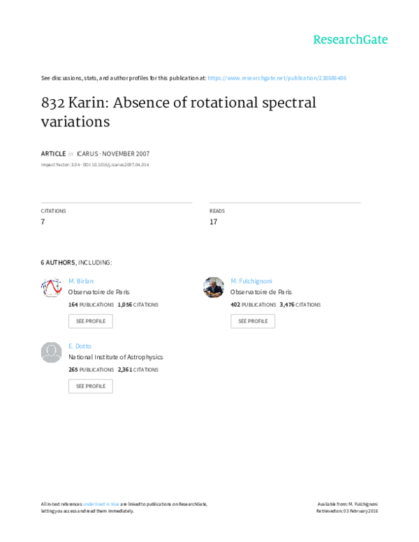 (PDF) 832 Karin: Absence of rotational spectral variations