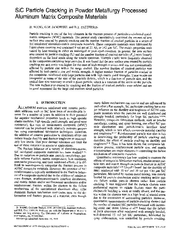 (PDF) SiC particle cracking in powder metallurgy processed aluminum ...