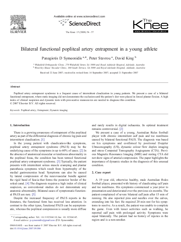 (PDF) Bilateral functional popliteal artery entrapment in a young ...
