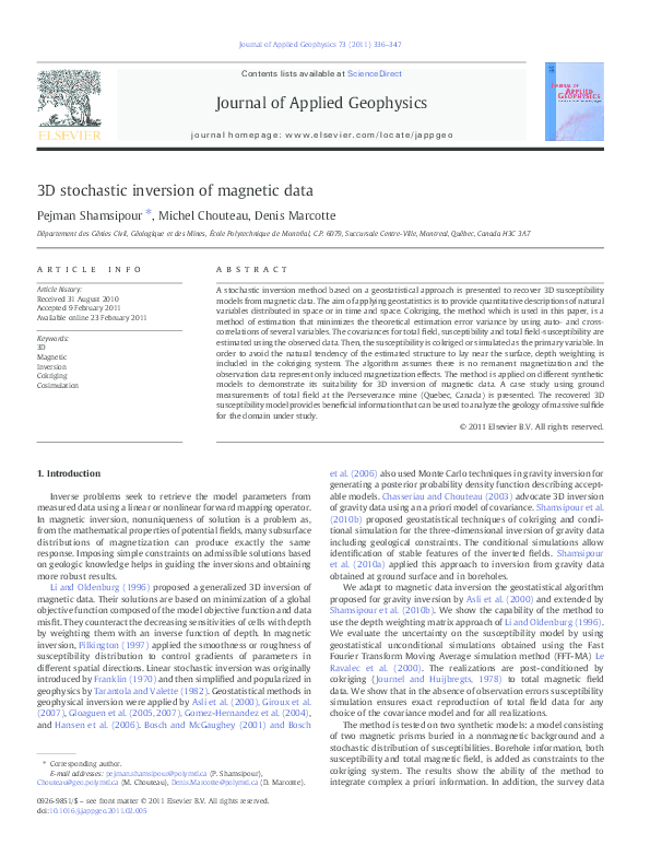 (PDF) 3D stochastic inversion of magnetic data