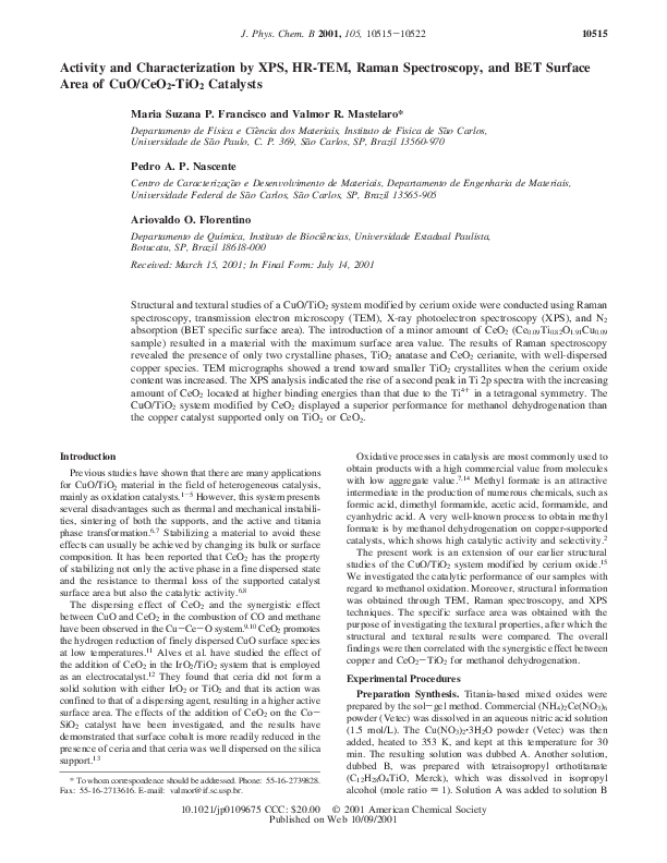 (PDF) Activity and Characterization by XPS, HR-TEM, Raman Spectroscopy ...