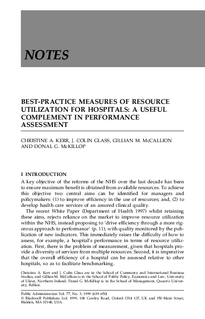 (PDF) Best-Practice Measures Of Resource Utilization For Hospitals: A ...