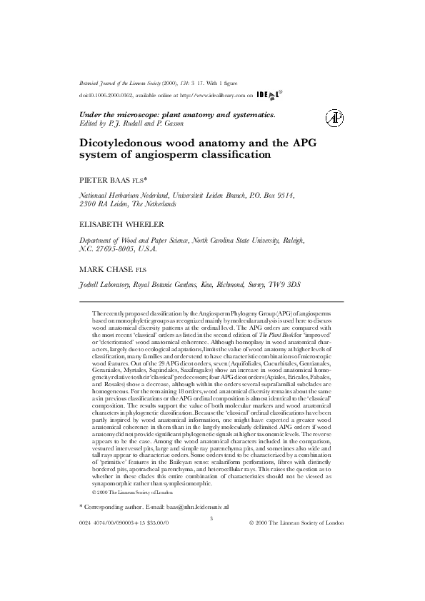 (PDF) Dicotyledonous wood anatomy and the APG system of angiosperm ...