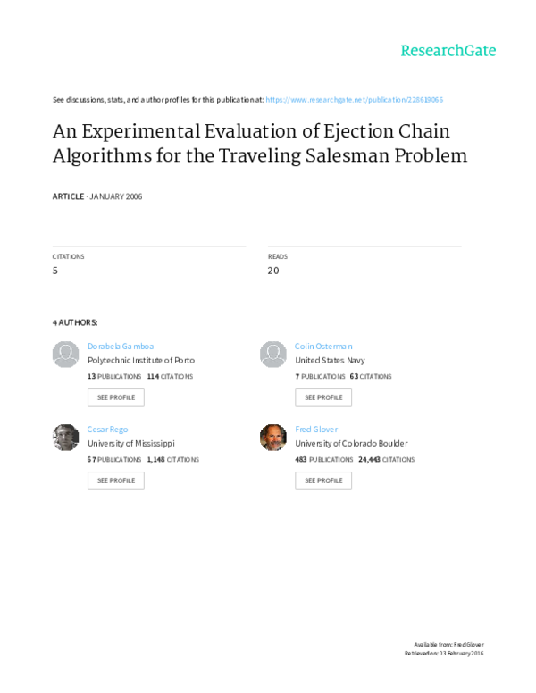 (PDF) An Experimental Evaluation of Ejection Chain Algorithms for the Traveling Salesman Problem ...