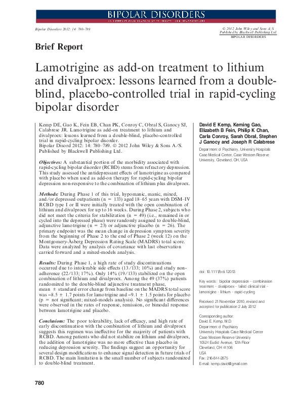 (PDF) Lamotrigine for the Treatment of Bipolar Disorder | W. Nolen ...