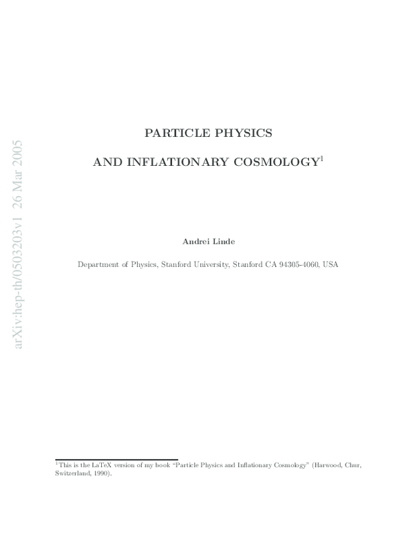 (PDF) Particle Physics and Inflationary Cosmology
