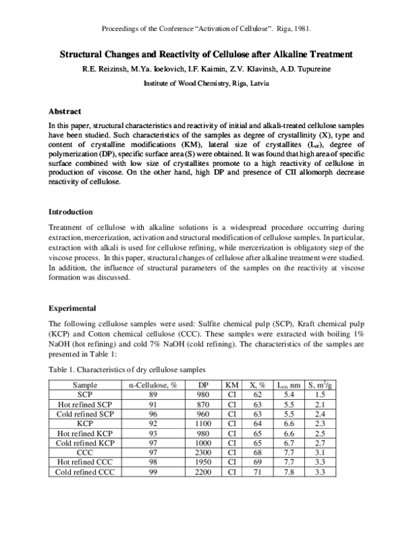 (PDF) Structural Changes and Reactivity of Cellulose after Alkaline ...