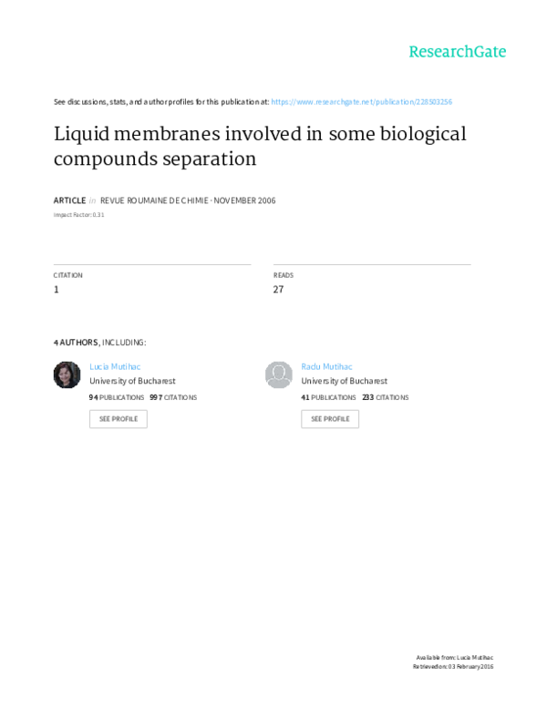 (PDF) Liquid membranes involved in some biological compounds separation