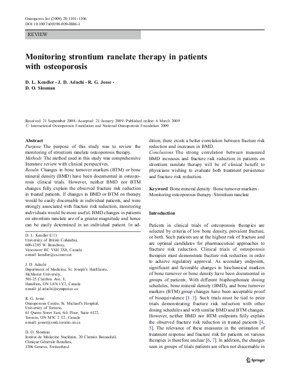 (PDF) Monitoring strontium ranelate therapy in patients with osteoporosis