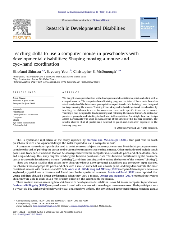 (PDF) Teaching skills to use a computer mouse in preschoolers with ...