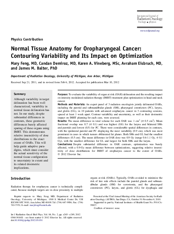 (PDF) Normal Tissue Anatomy for Oropharyngeal Cancer: Contouring ...