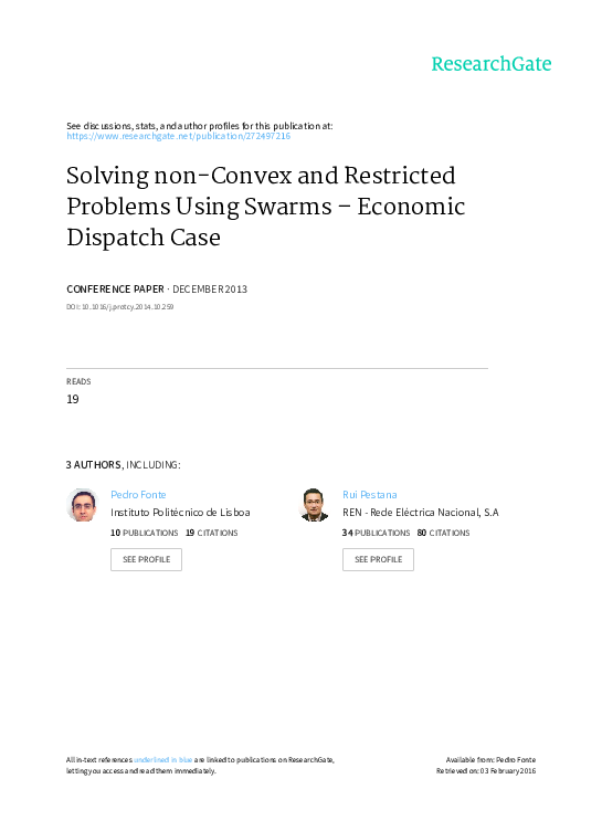(PDF) Solving non-Convex and Restricted Problems Using Swarms – Economic Dispatch Case
