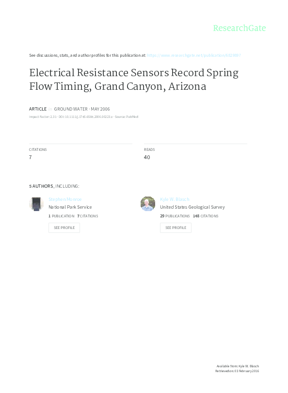 (PDF) Electrical Resistance Sensors Record Spring Flow Timing, Grand ...