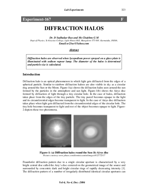 (PDF) Experiment-167 F DIFFRACTION HALOS