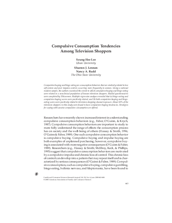 (PDF) Compulsive Consumption Tendencies Among Television Shoppers