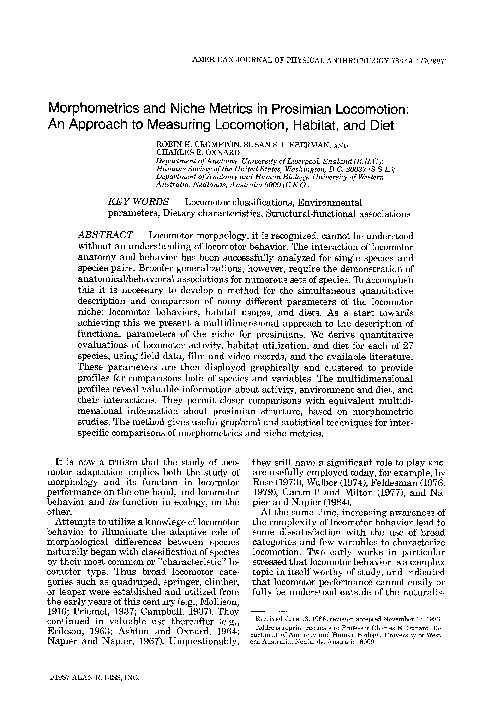 (PDF) Morphometrics and niche metrics in prosimian locomotion: An ...