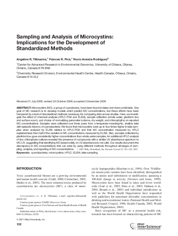 (PDF) Sampling and analysis of microcystins: Implications for the development of standardized ...
