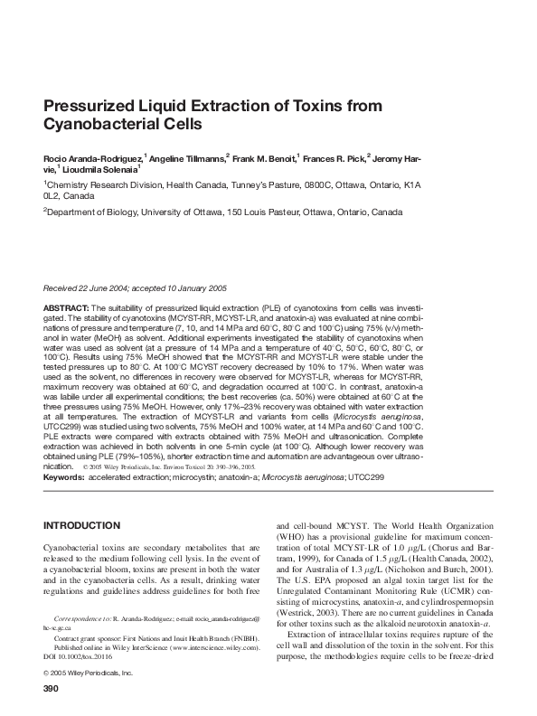 (PDF) Pressurized liquid extraction of toxins from cyanobacterial cells