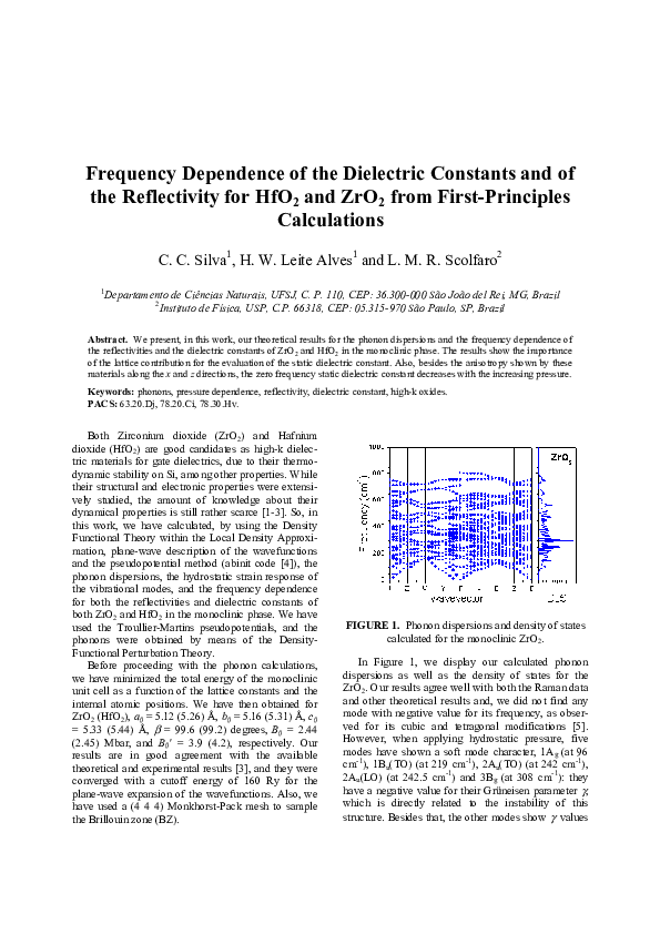(PDF) Frequency Dependence of the Dielectric Constants and of the Reflectivity for HfO2 and ZrO2 ...
