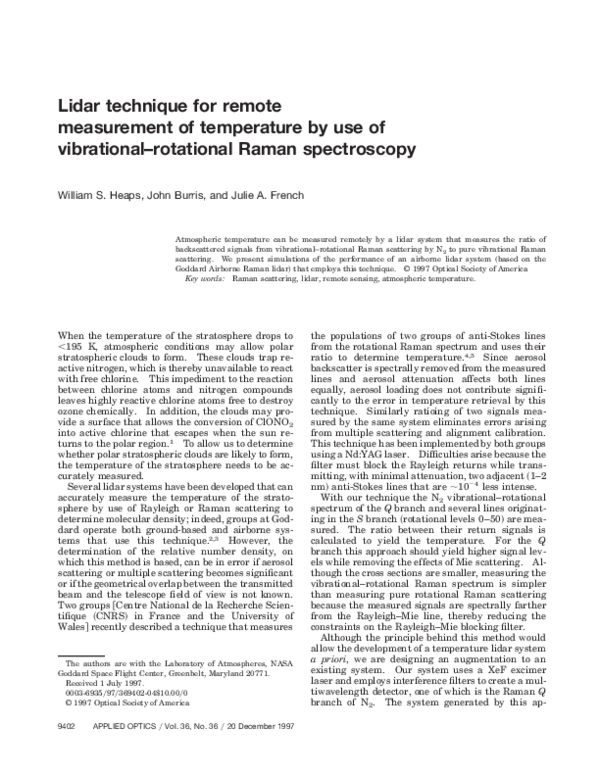 (PDF) Lidar technique for remote measurement of temperature by use of ...