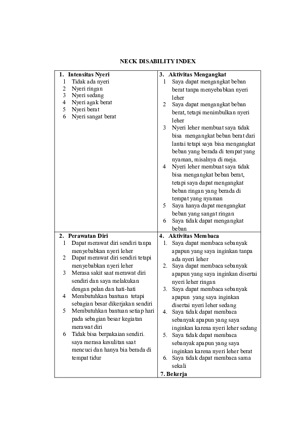 (DOC) NECK DISABILITY INDEX