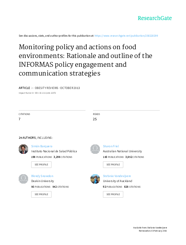 (PDF) Monitoring policy and actions on food environments: rationale and ...
