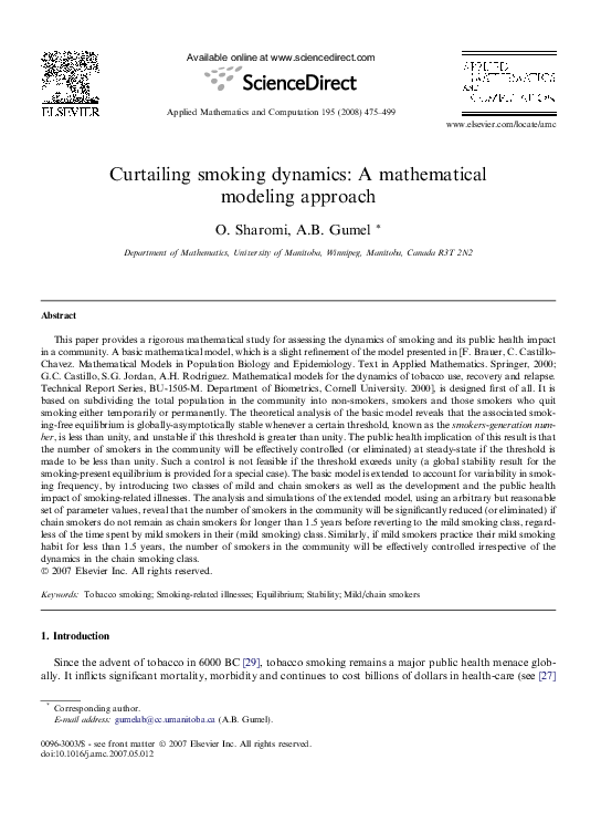(PDF) Curtailing smoking dynamics: A mathematical modeling approach