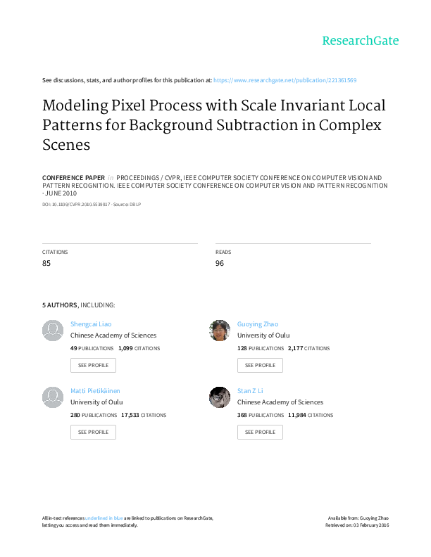 Pdf Modeling Pixel Process With Scale Invariant Local Patterns For Background Subtraction In